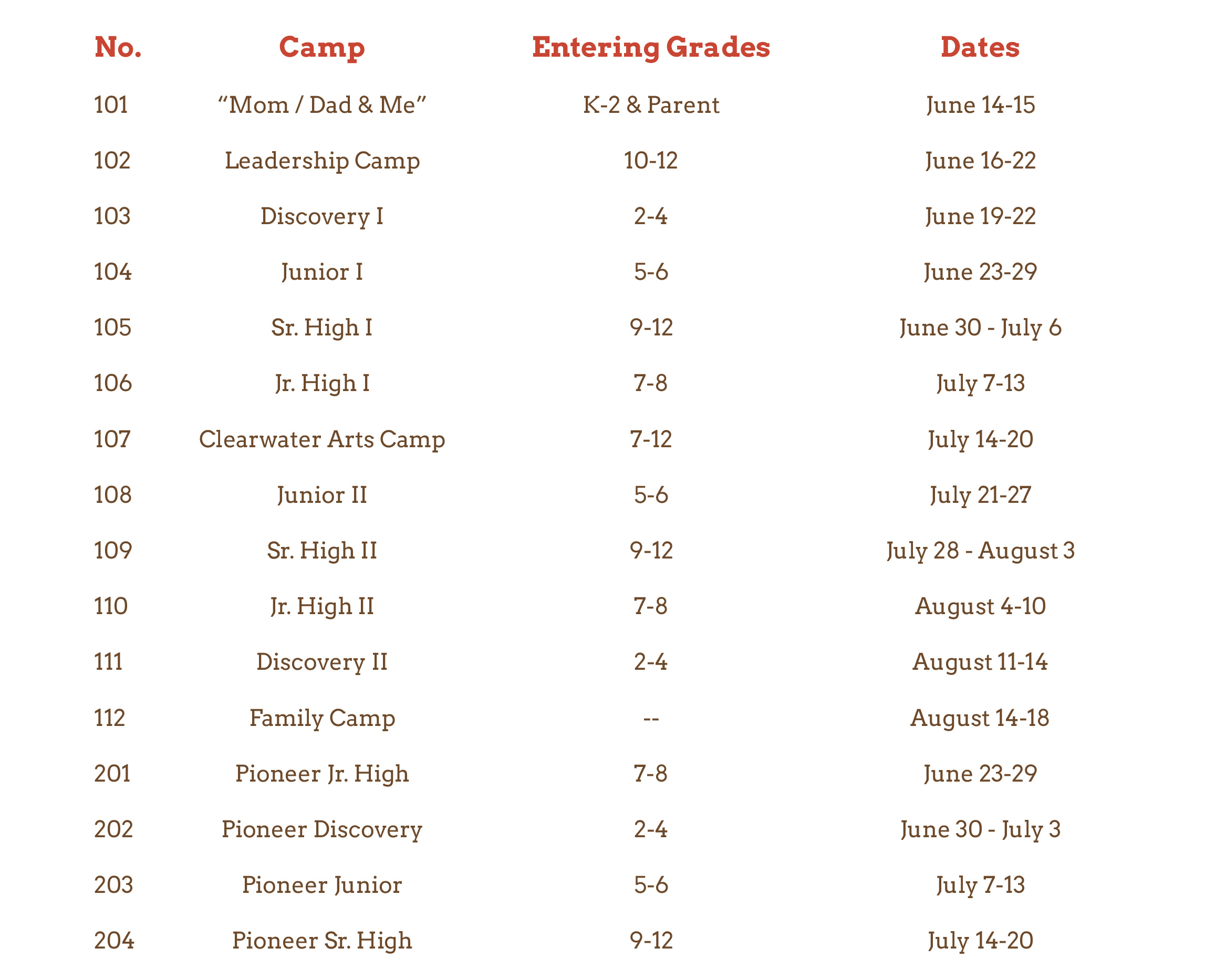 Summer Camp Schedule | Christian Camps | Camp Spalding