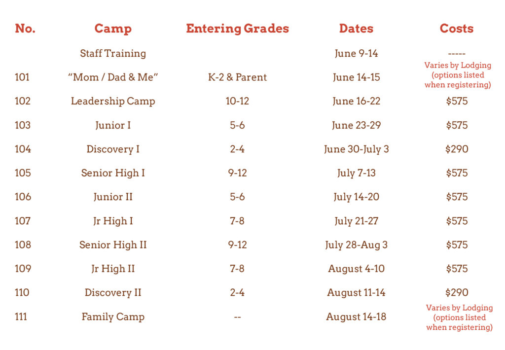 Summer Camp Schedule | Christian Camps | Camp Spalding | Camp Spalding ...