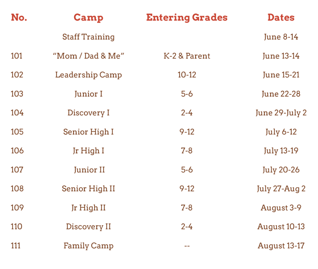 Summer Camp Schedule | Christian Camps | Camp Spalding | Camp Spalding ...
