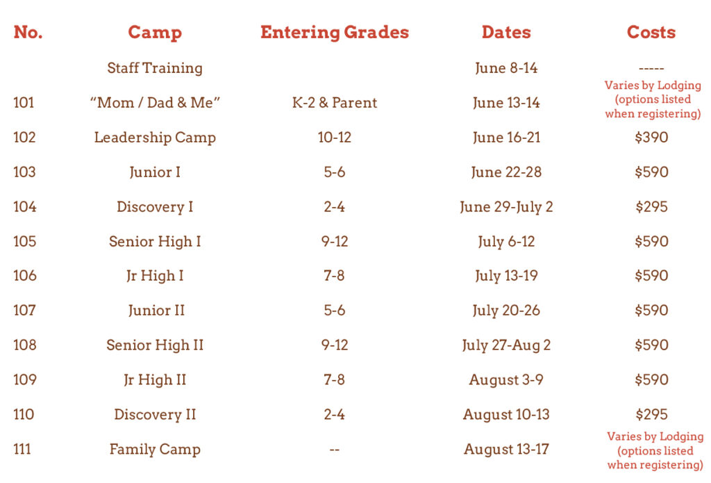 Summer Camp Schedule | Christian Camps | Camp Spalding | Camp Spalding ...