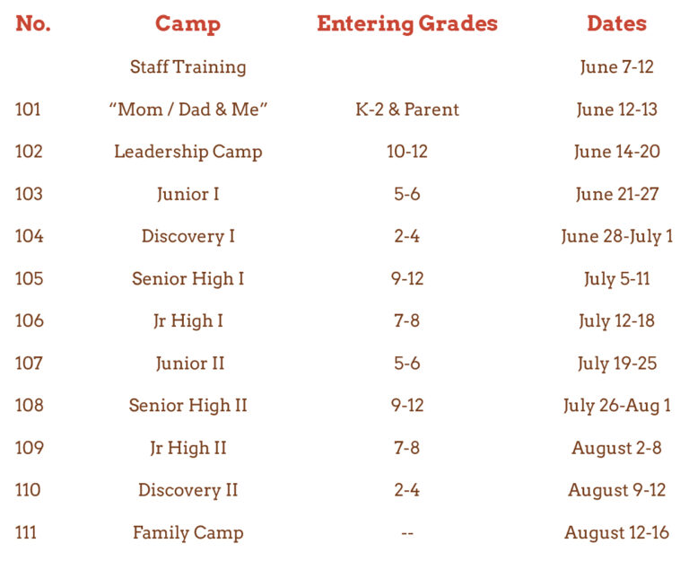 Summer Camp Schedule | Christian Camps | Camp Spalding | Camp Spalding ...